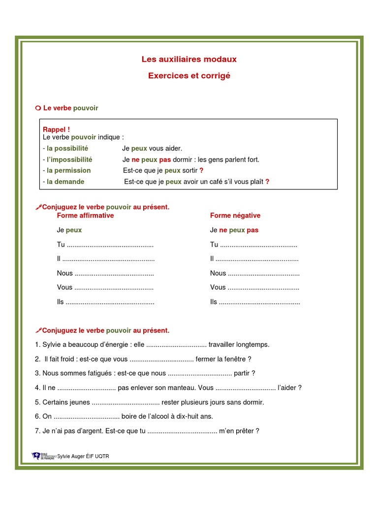 Les Semi-Auxiliaires Exercices Et Corrige PDF | PDF