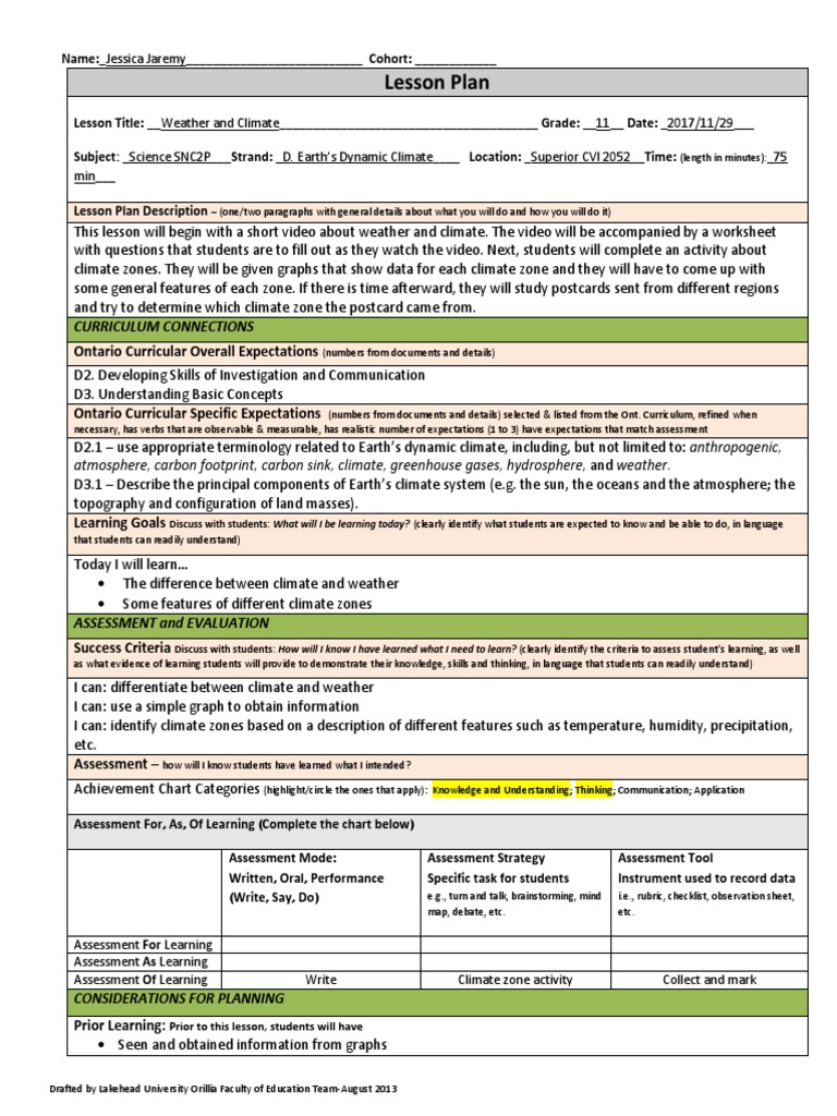 Weather and Climate Lesson Plan | PDF | Educational Assessment | Climate
