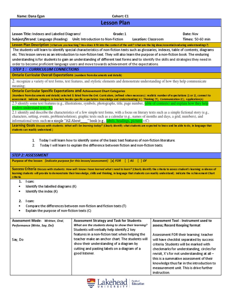 Lesson Plan: Step 1: Curriculum Connections | PDF | Educational ...