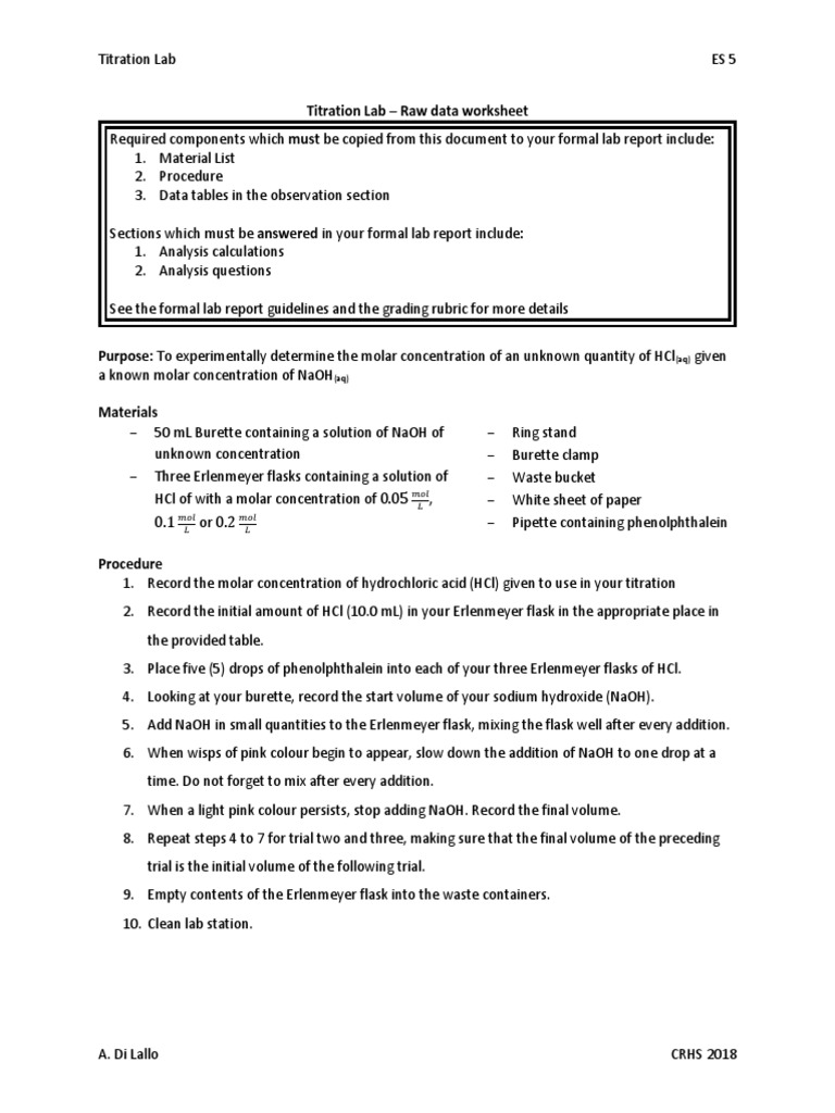 Titration Lab Instruction Sheet | PDF | Titration | Chemistry