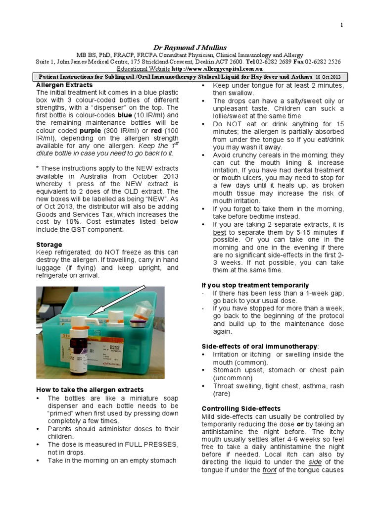 SLIT - Patient Staloral Start 18oct2013 | Download Free PDF | Allergen ...