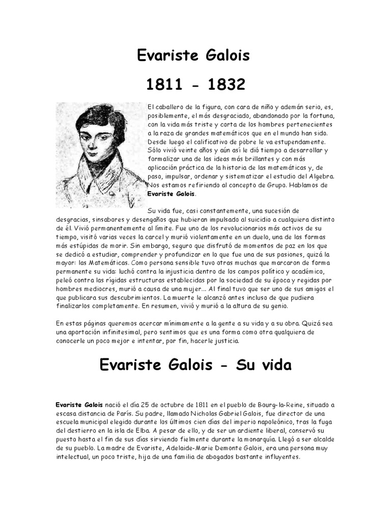 Vida y legado de Evariste Galois | PDF | Permutación | Ecuaciones