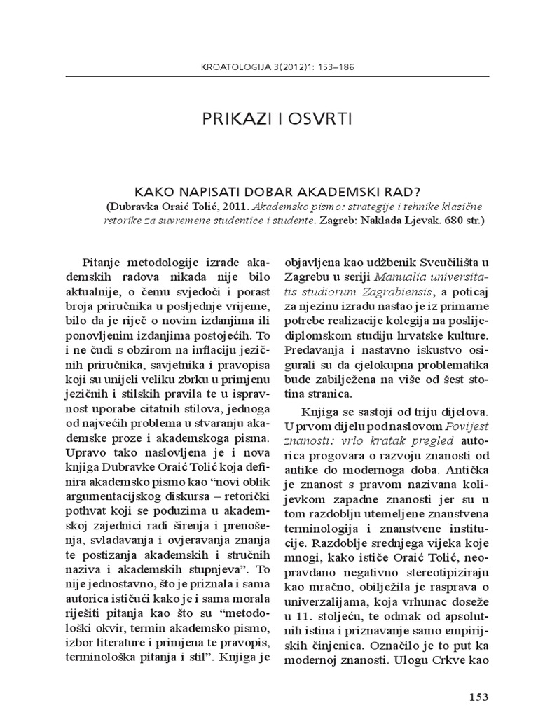 Prikaz Knjige: Kako Napisati Dobar Akademski Rad | PDF