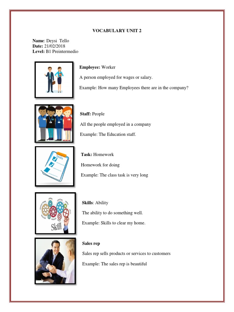 Vocabulary Unit 2 Dey | PDF | Career & Growth