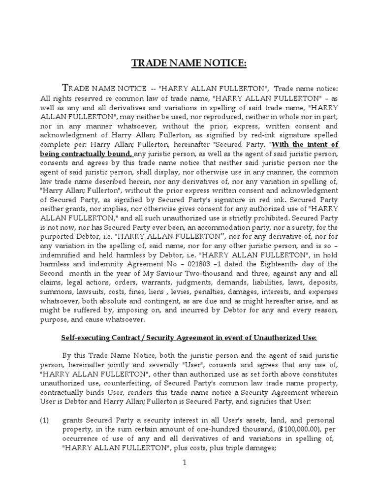 24 Trade Name Notice | PDF | Security Interest | Uniform Commercial Code