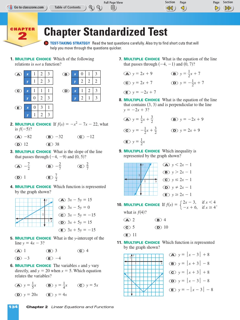 Standardized Test: Linear Equations | PDF | Multiple Choice | Teaching ...
