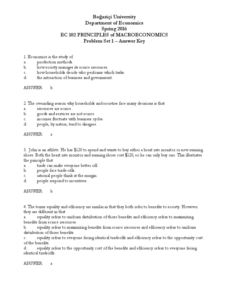 EC102 - Problem Set 1 - Answer Key | PDF | Economics | Inflation