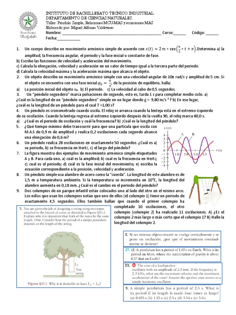 Taller4 MAS Pendulo Simple | PDF | Péndulo | Movimiento (física)