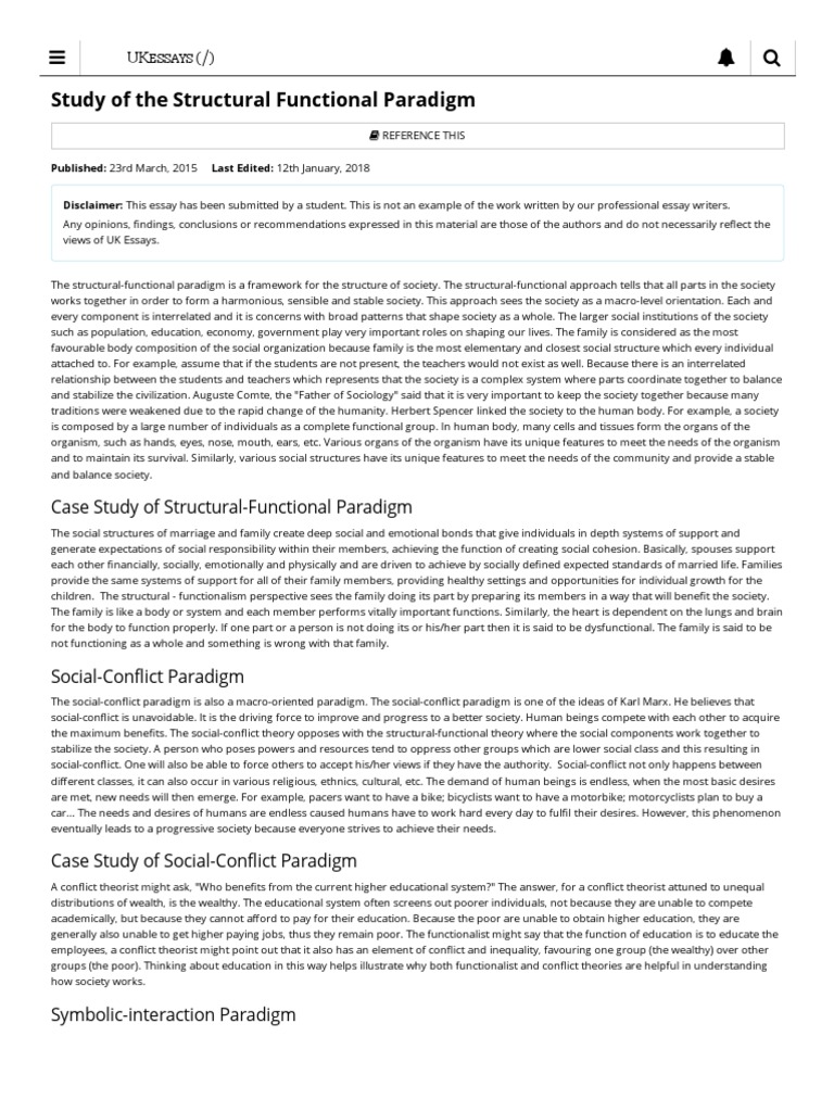 Case Study of Structural-Functional Paradigm | PDF | Sociological ...