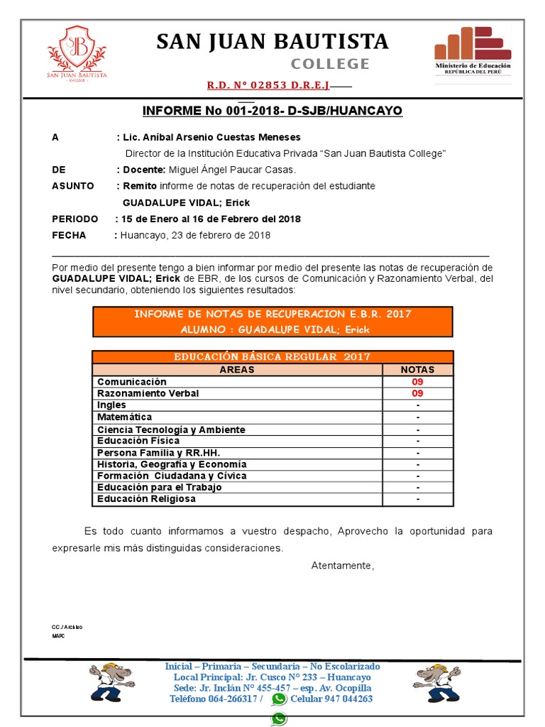 Modelo de Informe de Notas | PDF | Aprendizaje | Modificación de comportamiento