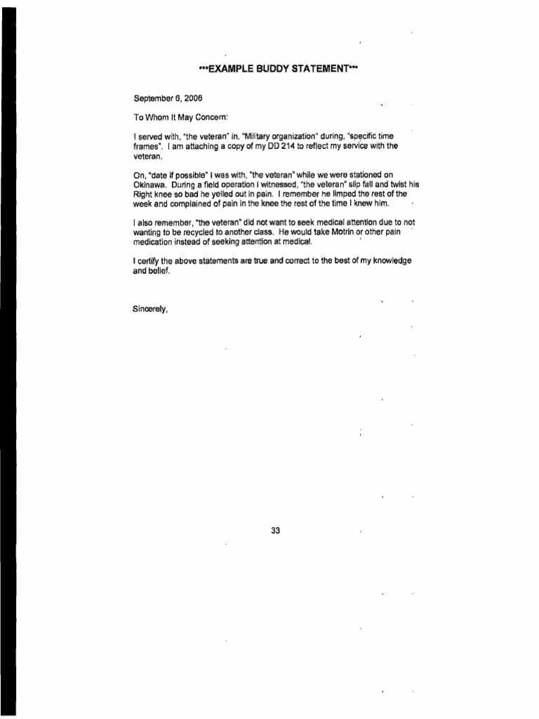 Example VA Buddy Statement for Injury | PDF