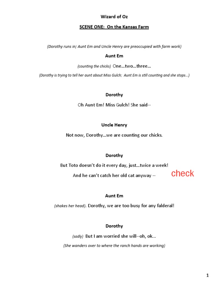Wizard of Oz Script Final | PDF | Dorothy Gale | Scarecrow (Oz)