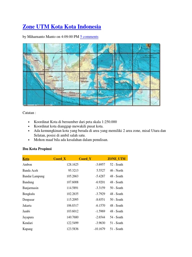 Zone UTM Kota Kota Indonesia | PDF