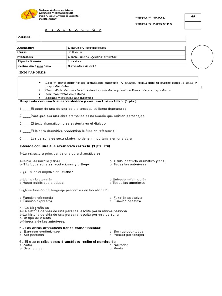Prueba Obra-Dramatica | PDF | Artes (general)