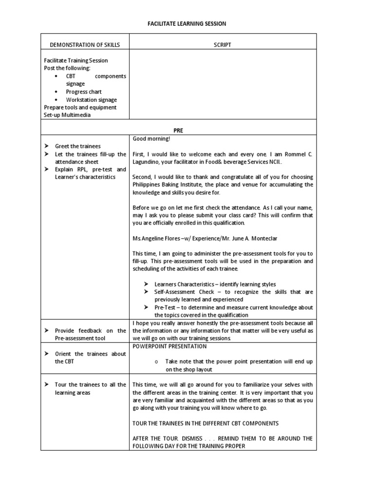 FACILITATE LEARNING SESSION-script | PDF | Educational Assessment ...
