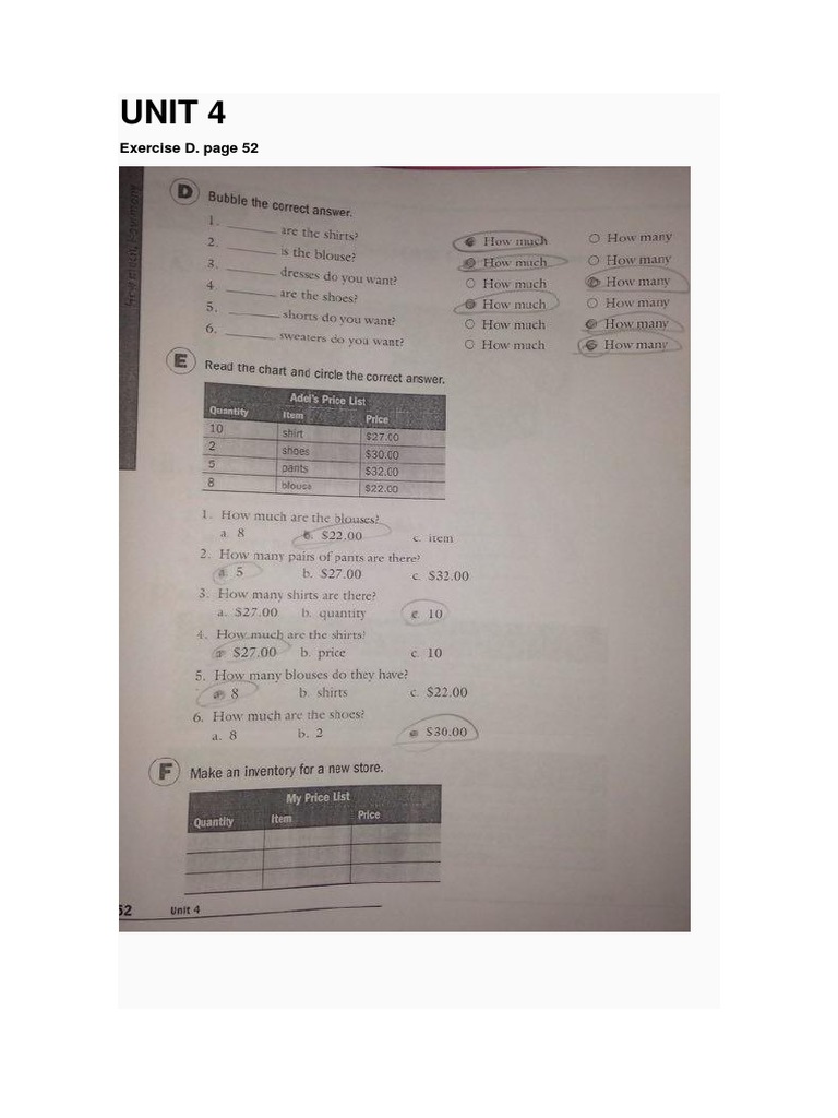 Unit 4: Exercise D. Page 52 | PDF