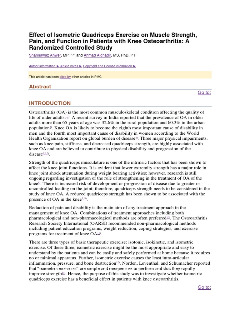 Effect of Isometric Quadriceps Exercise On Muscle Strength | PDF ...