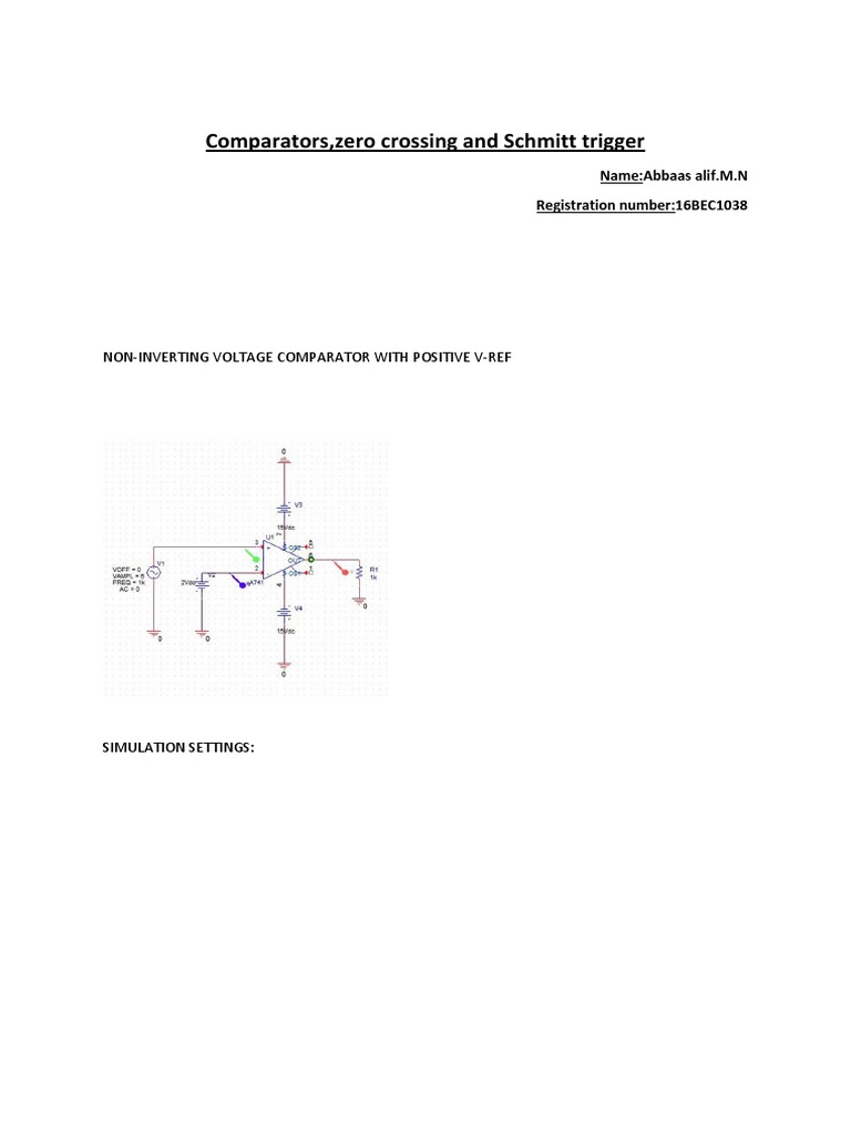 Comparators, Zero Crossing and Schmitt Trigger: Non-Inverting Voltage ...