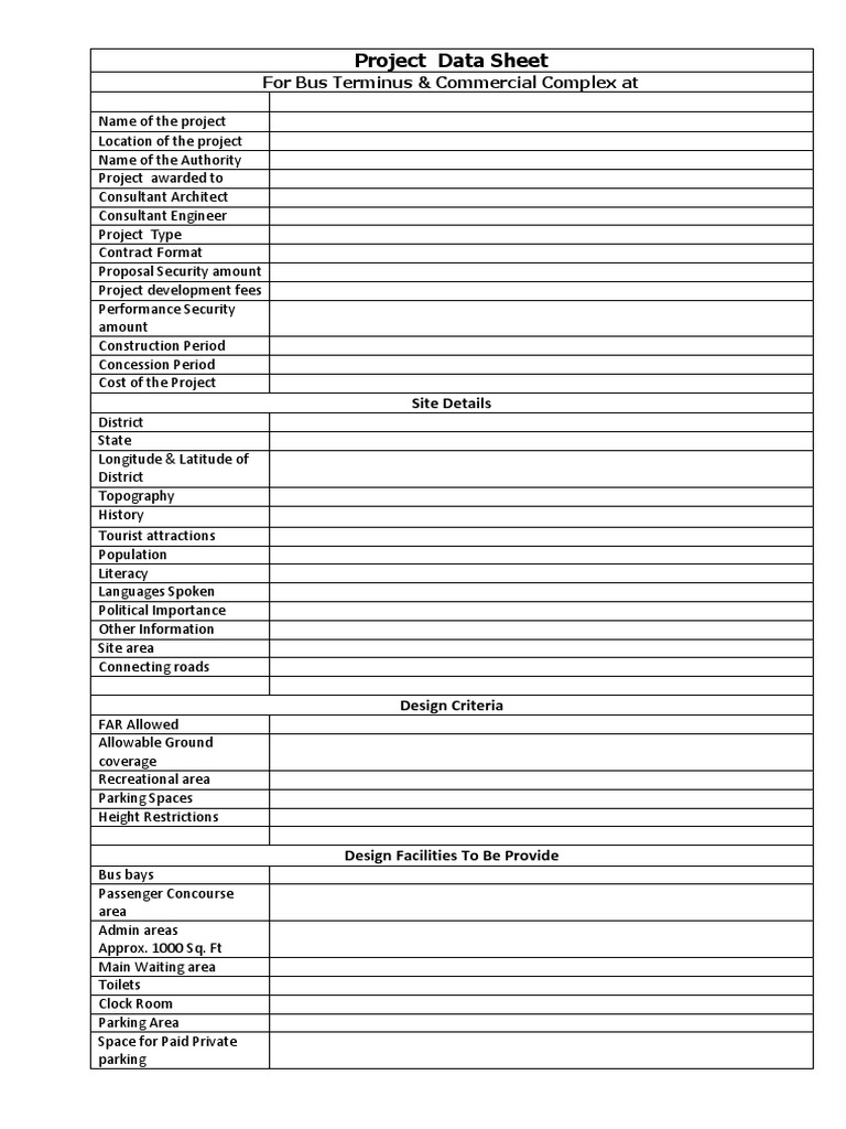 Project Data Sheet: For Bus Terminus & Commercial Complex at | PDF