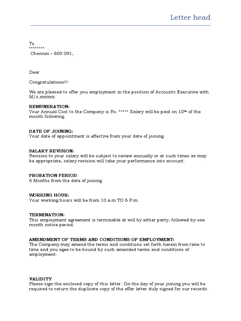 Offer Letter Format1 | PDF | Business | Finance & Money Management