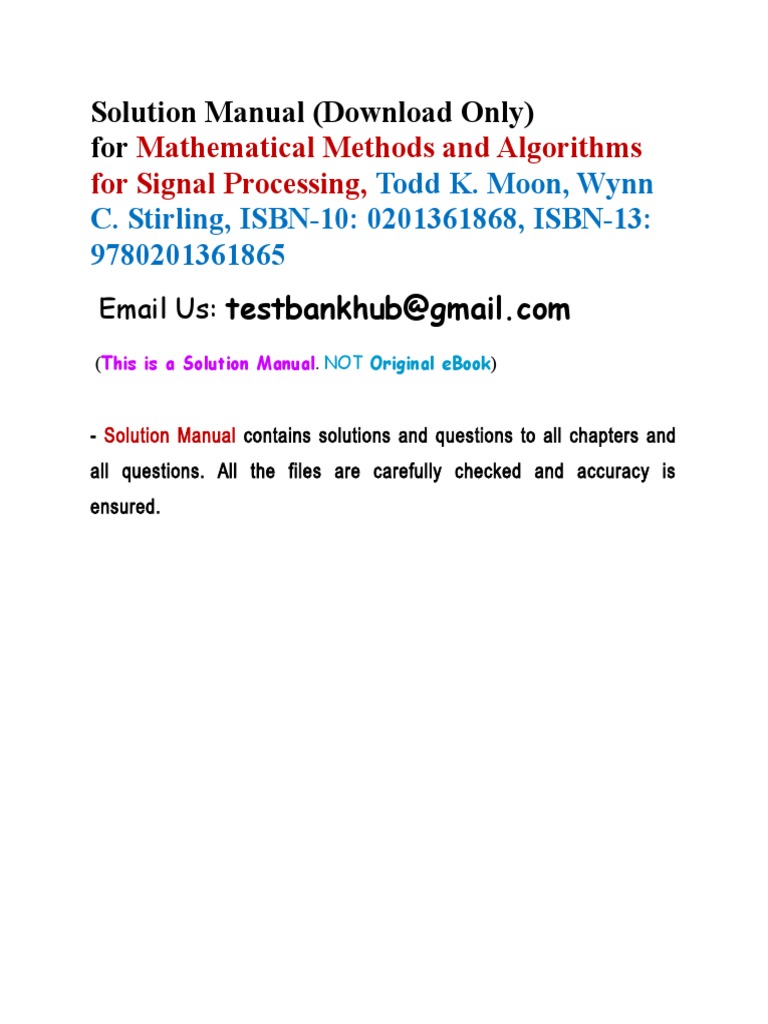 Mathematical Methods and Algorithms For Signal Processing | PDF