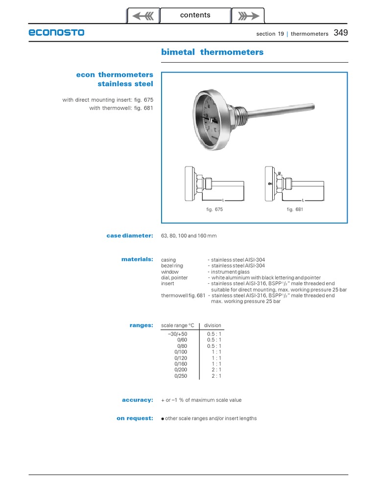 Bimetal Thermometers: Econ Thermometers Stainless Steel | PDF
