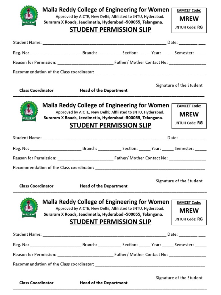 Student Permission Slip | PDF | Career And Technical Education | Academia