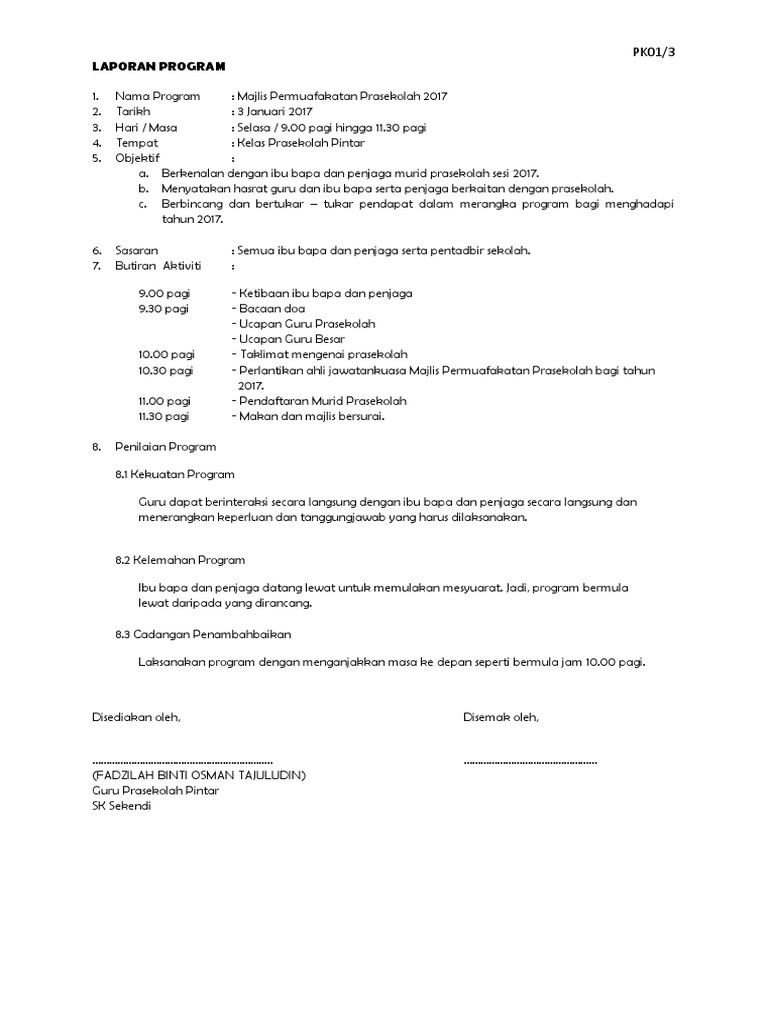 Contoh Format Laporan Program | PDF