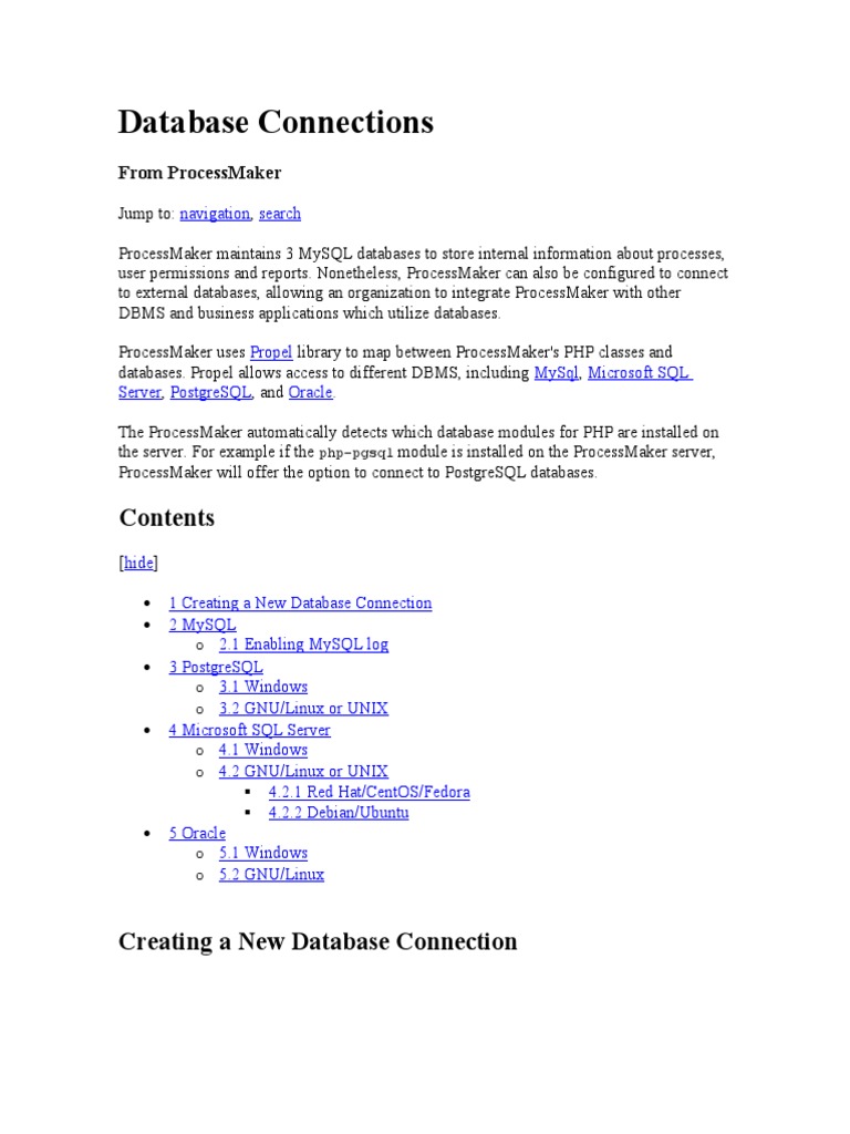 Database Connections: From Processmaker | PDF | Databases | My Sql