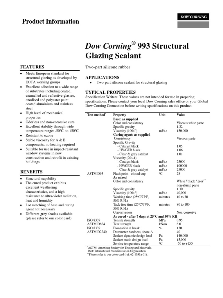 Dow Corning 993 Product Info | Silicone | Adhesive