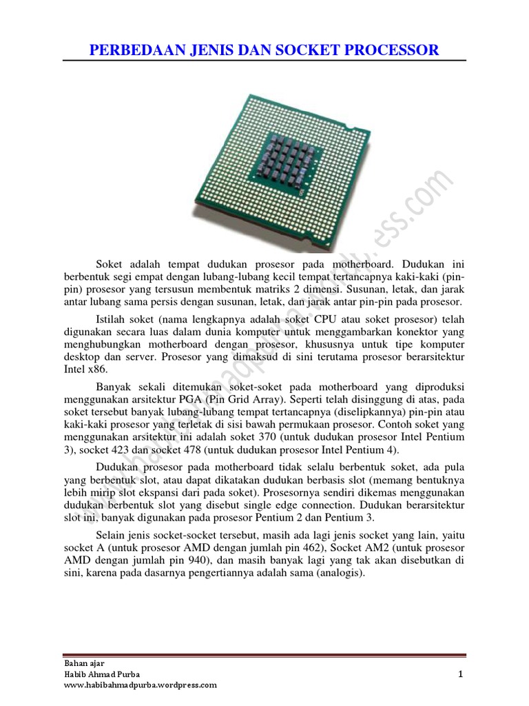 Perbedaan Jenis Socket Processor PDF | PDF