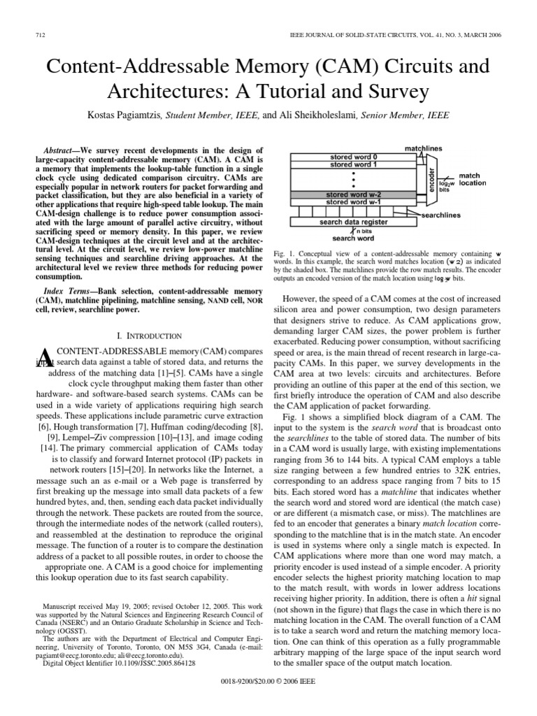 Content Addresable Memory (Cam) Introduction | PDF | Logic Gate | Cmos