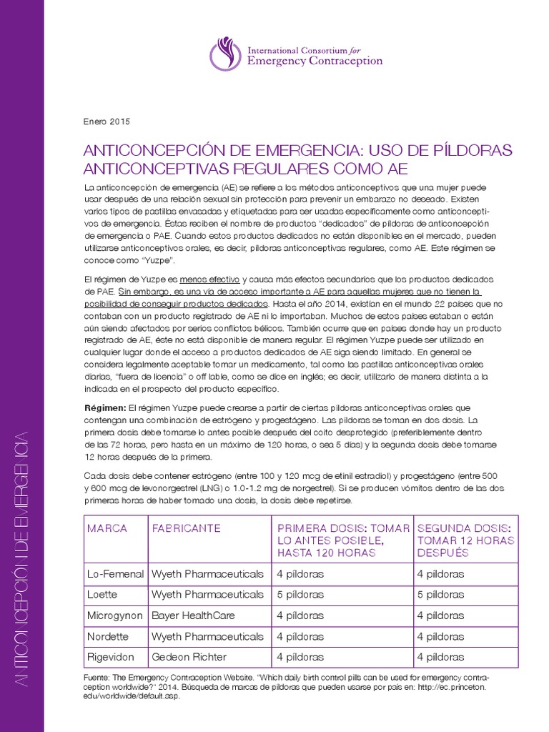 Metodo Yuzpe | PDF | Métodos de control de la natalidad | Control de la ...