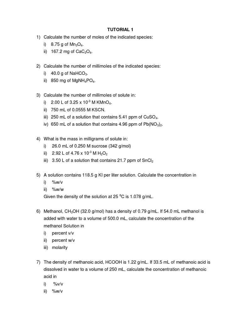 CHM256 - Tutorial 1 | PDF