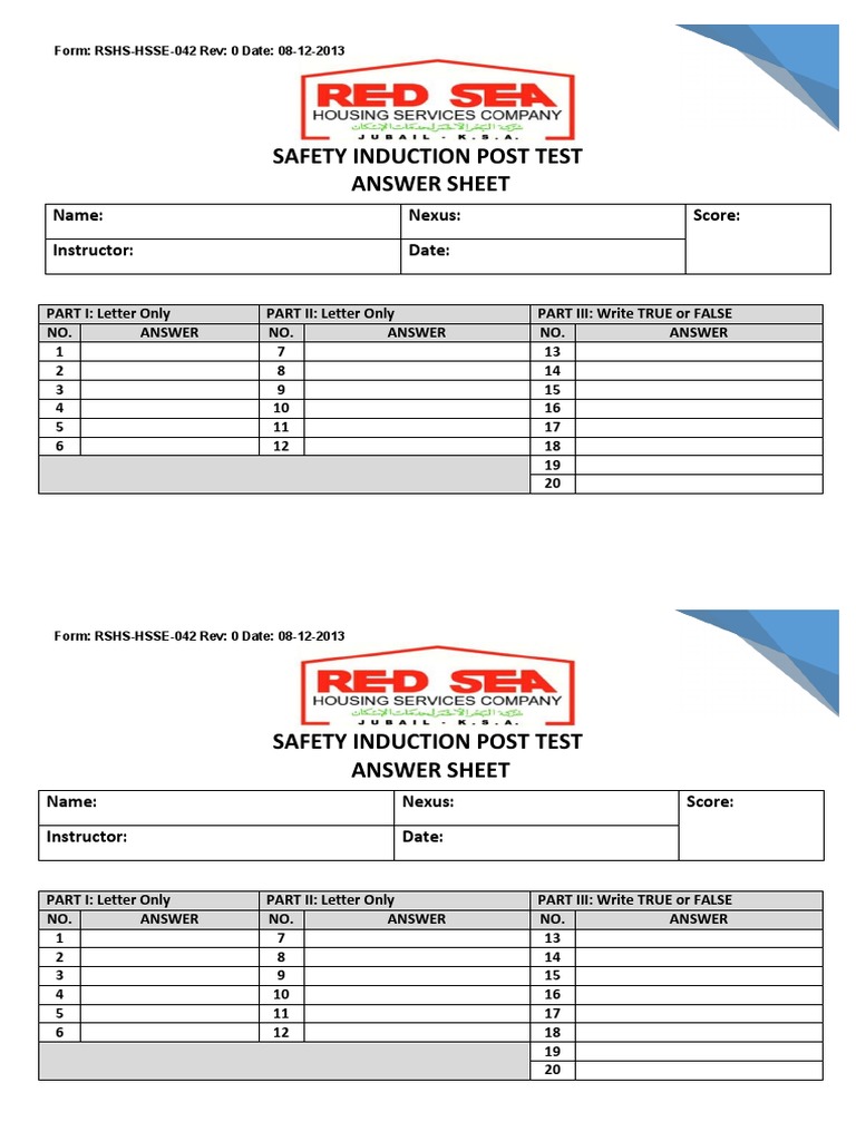 Post Test Answer Sheet PDF | PDF | Teaching Mathematics