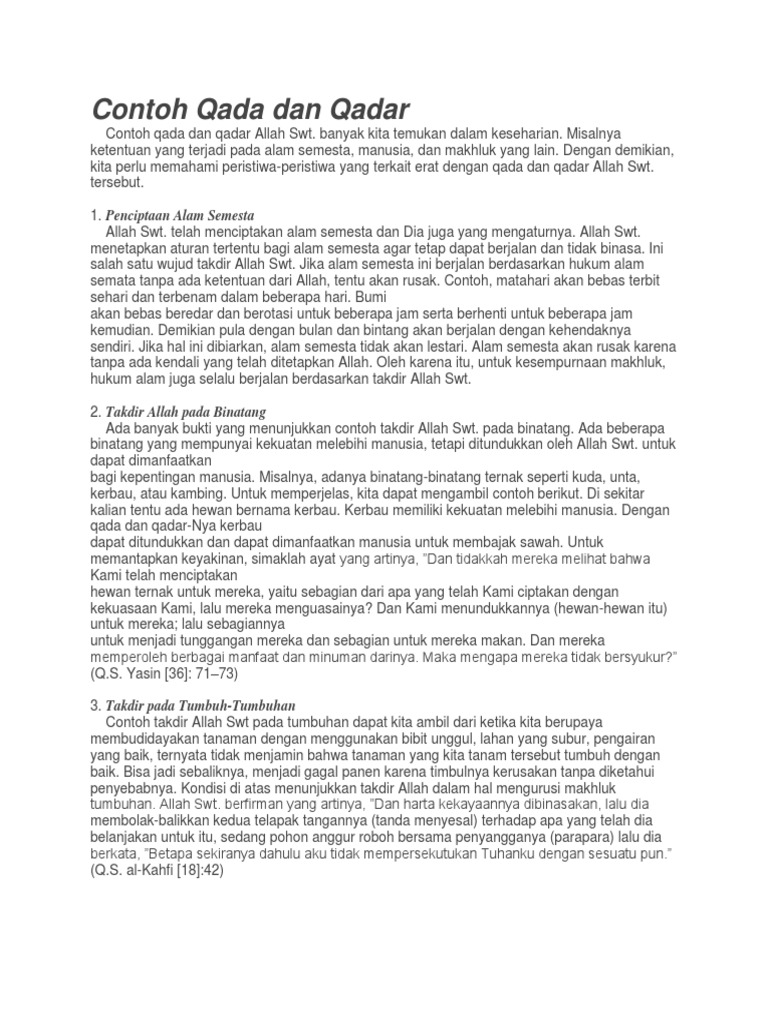Contoh Qada Dan Qadar | PDF | Agama & Spiritualitas
