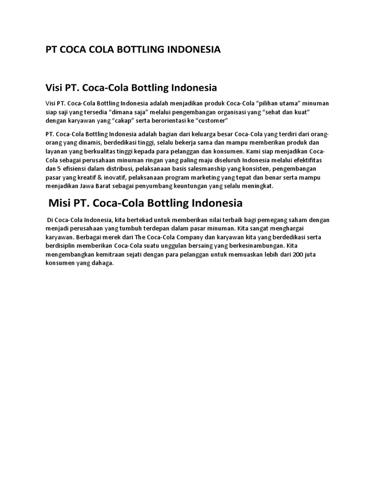 PT Coca Cola Bottling Indonesia | PDF