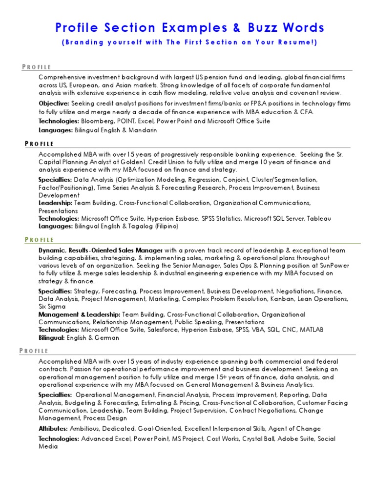 Profile Section Examples & Buzz Words: (Branding Yourself With The ...