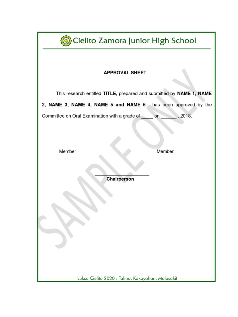 Approval Sheet: This Research Entitled TITLE, Prepared and Submitted by ...
