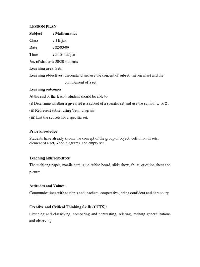 Lesson Plan SETS 2 PDF | PDF | Lesson Plan | Teachers