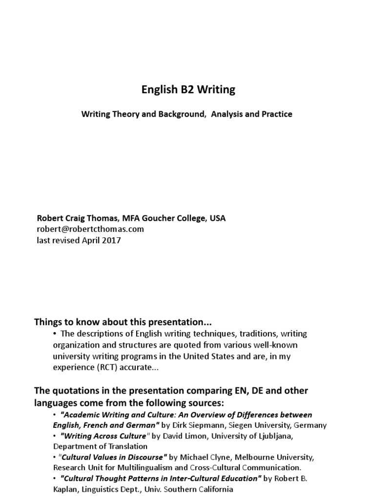 English B2 Writing: Writing Theory and Background, Analysis and ...