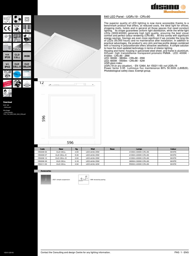 840 LED Panel - UGR 90: Download | PDF | Light Emitting Diode | Lighting