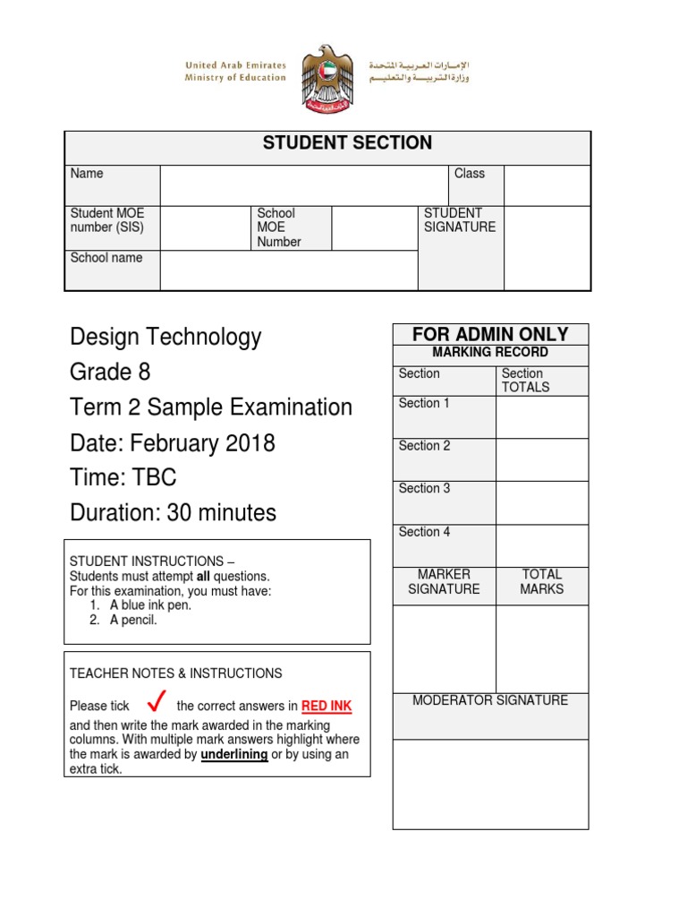 Design Technology Grade 8 Term 2 Sample Examination Date: February 2018 ...