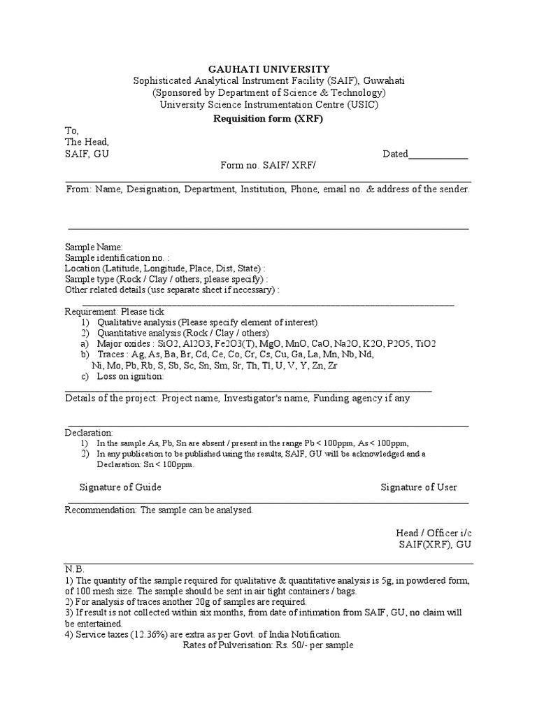 XRF Form | PDF | Metallic Elements | Physical Sciences