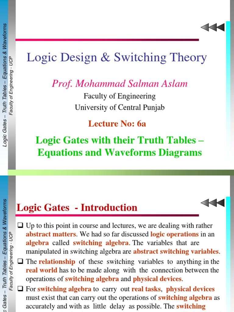 Lec 6a Logic Gates Truth Tables and Timing Diagrams PDF | PDF | Logic ...