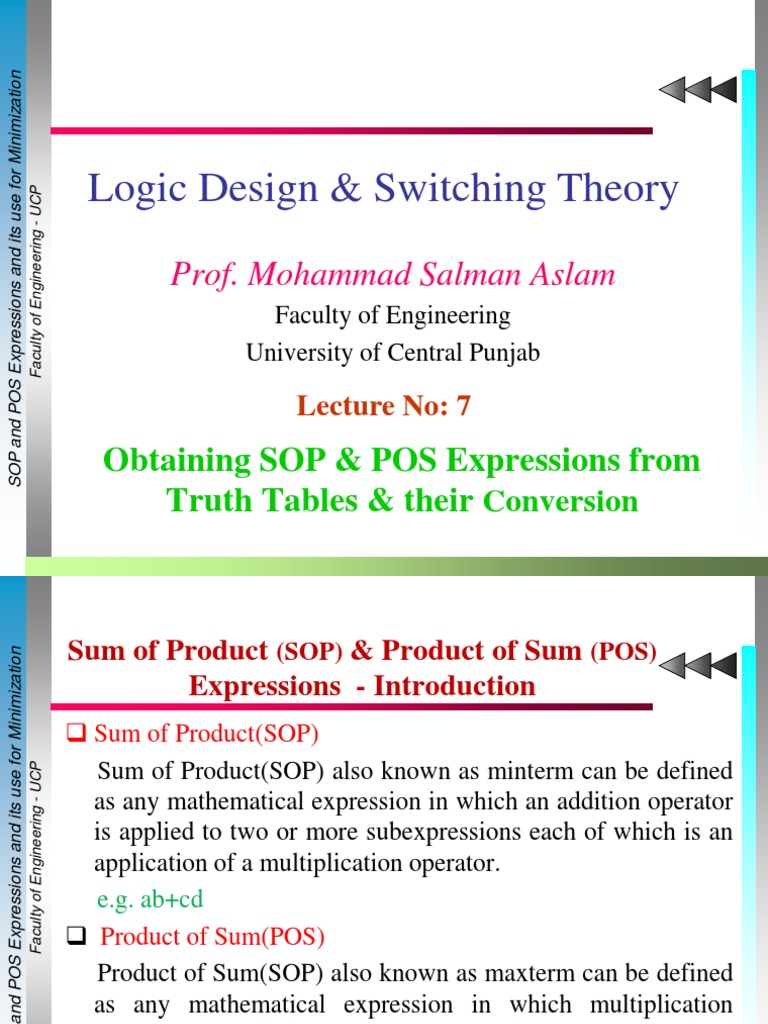 Lec 7 SOP and POS Expressions Their Conversion and Representation | PDF ...