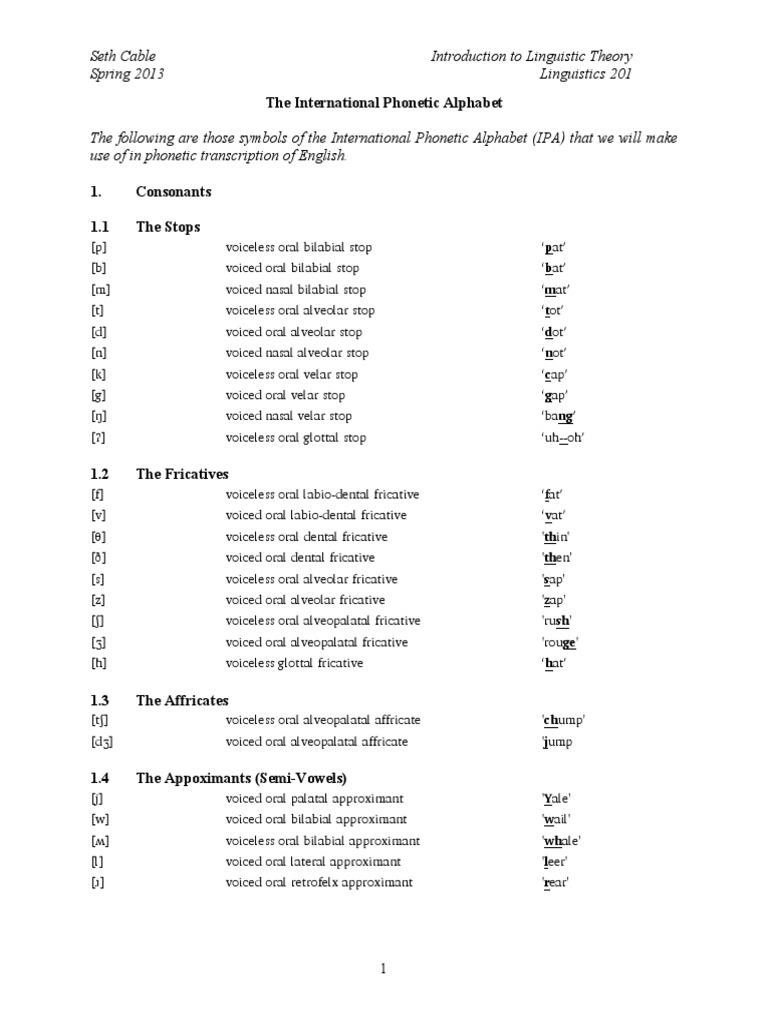 The International Phonetic Alphabet: Seth Cable Introduction To ...