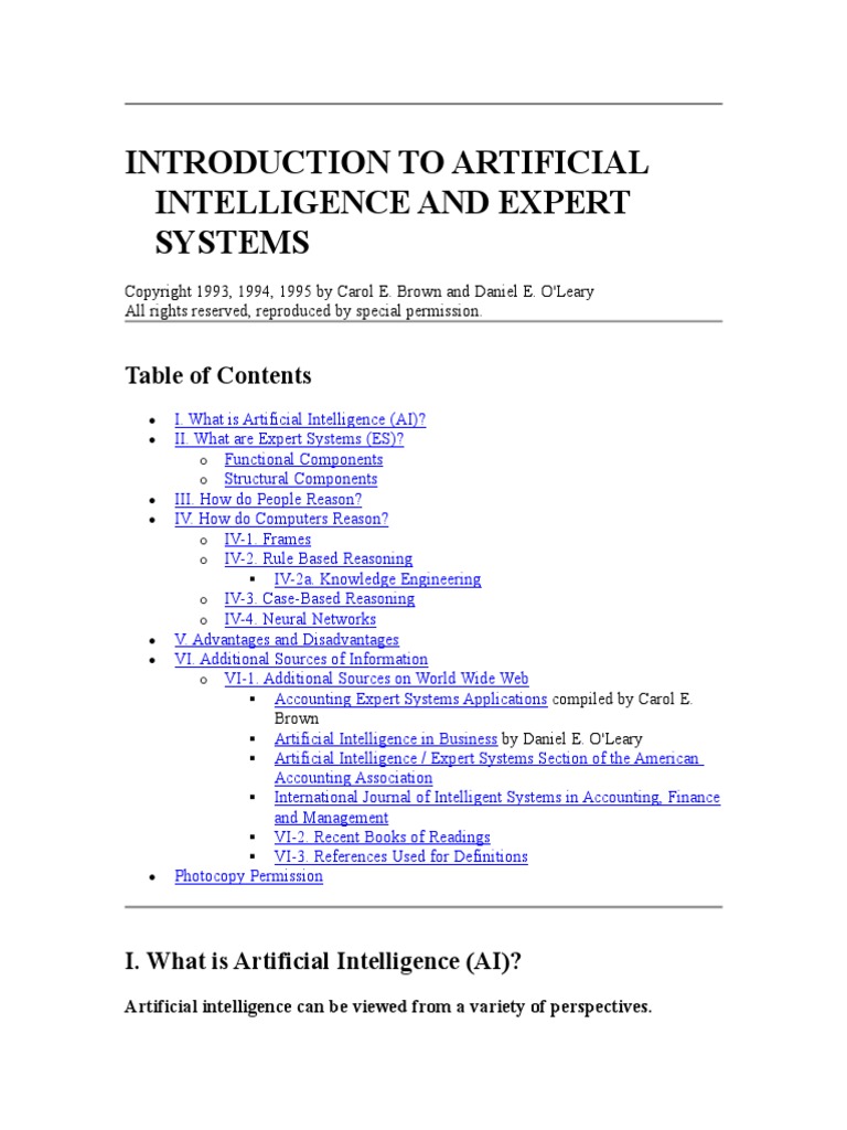 Introduction To Artificial Intelligence and Expert Systems | PDF ...