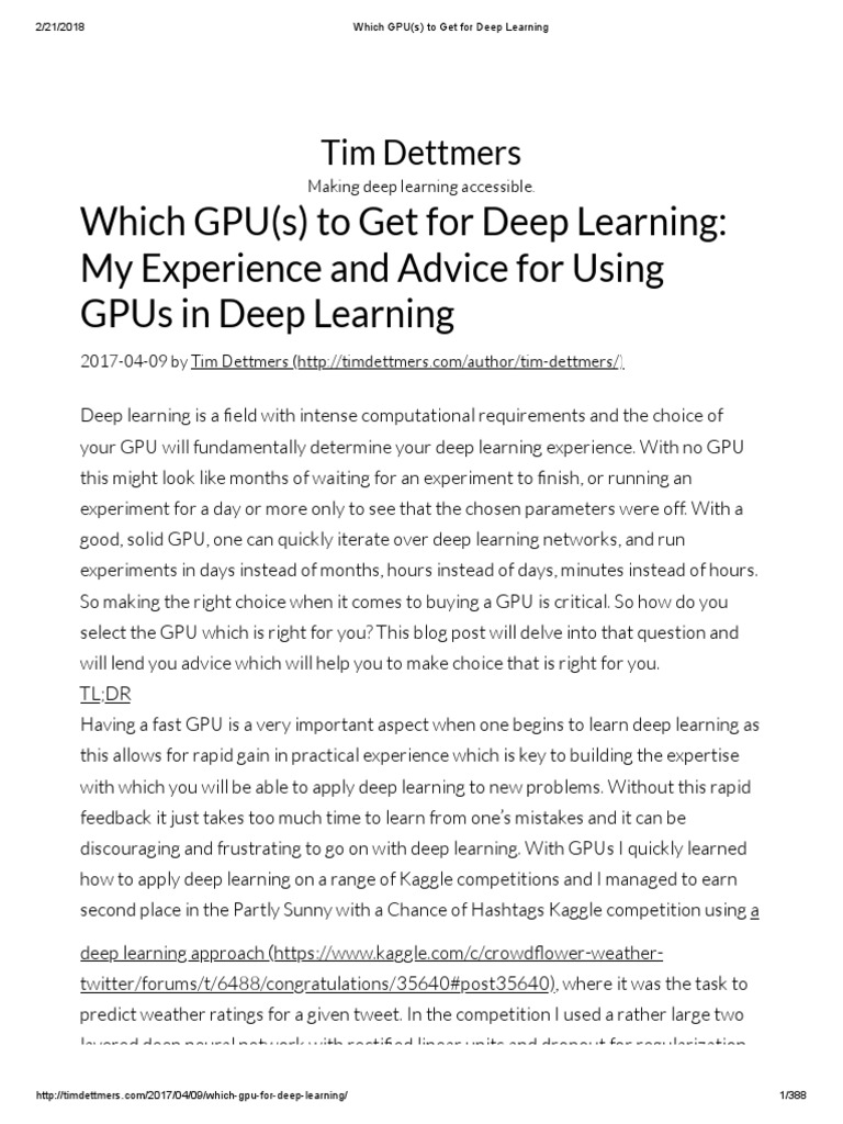 Which GPU(s) To Get For Deep Learning | PDF | Graphics Processing Unit ...