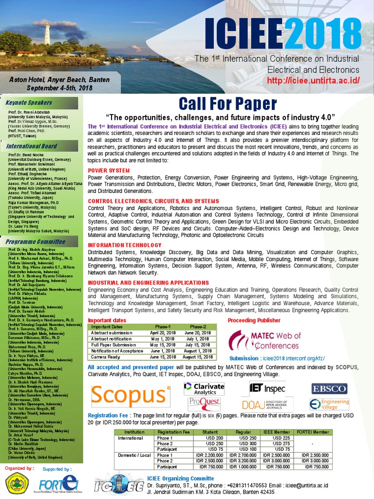Poster Iciee 2018 Untirta | PDF | Internet Of Things | Engineering